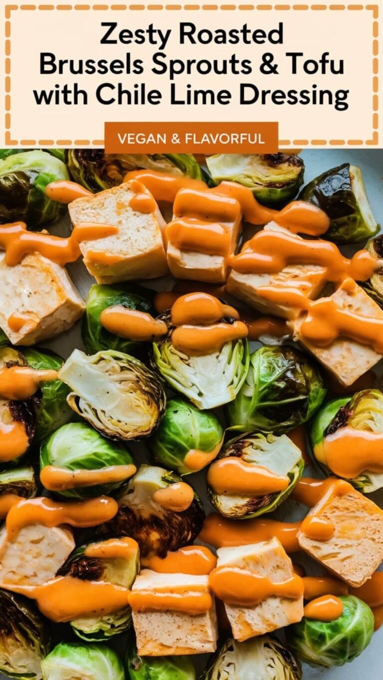 Roasted Brussels Sprouts and Tofu with Chile Lime Dressing